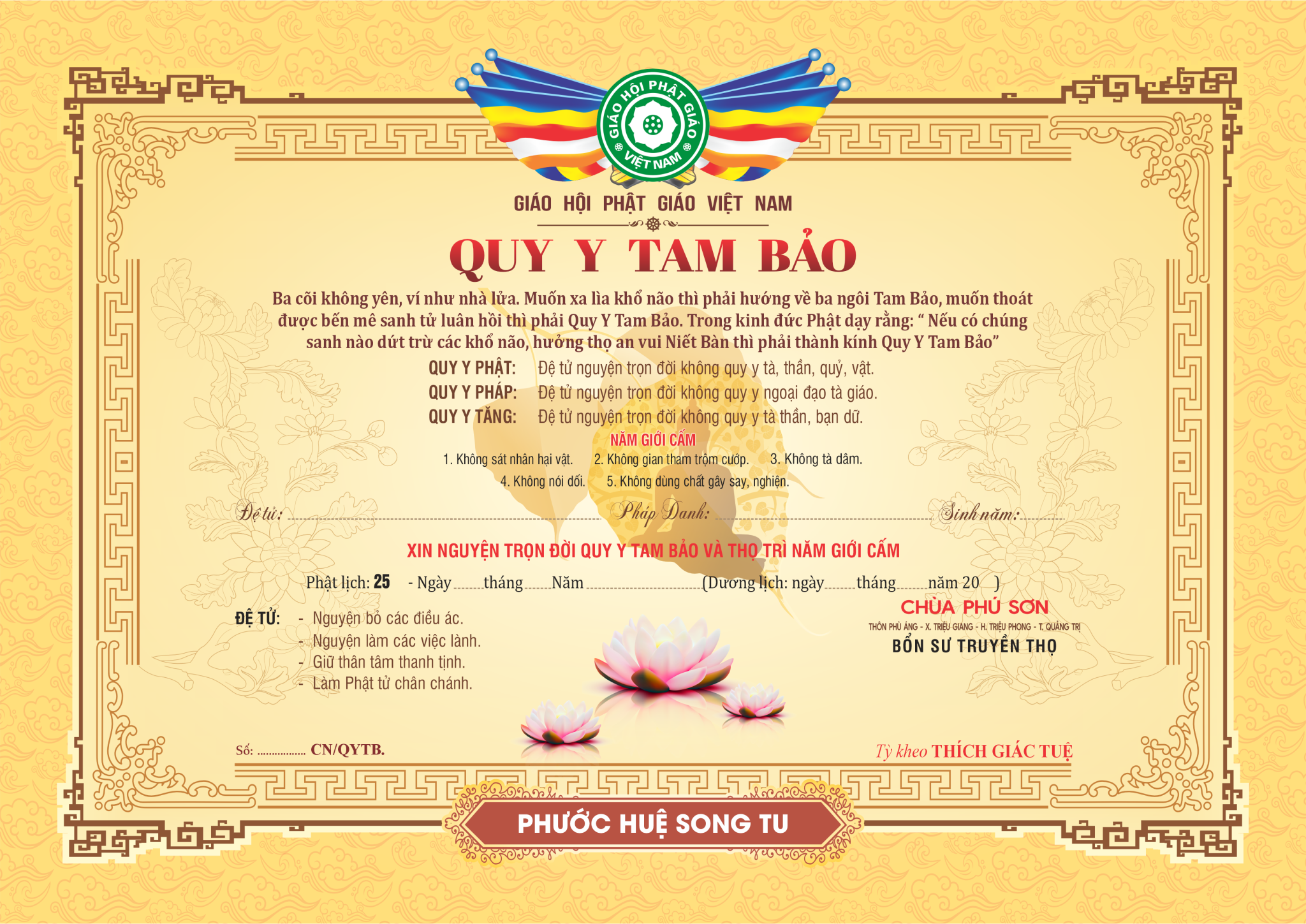 (File Corel) Mẫu Chứng điệp Quy y Tam Bảo - Chuyên trang sưu lục và lưu ...